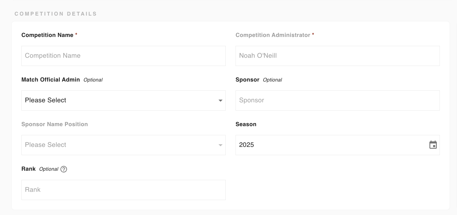 Competition Creation: Step 1 - Initial Options/Competition Details ...