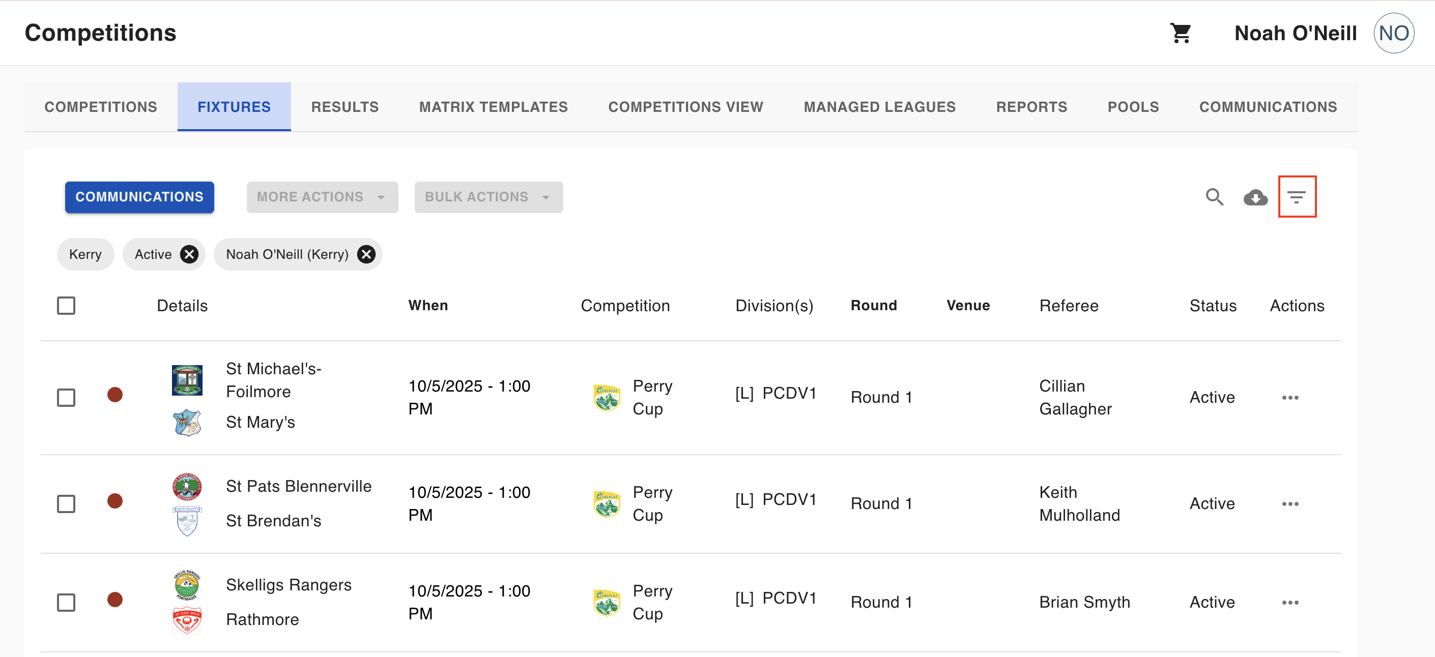 Competitions: Fixtures Tab – Gaelic Athletic Association
