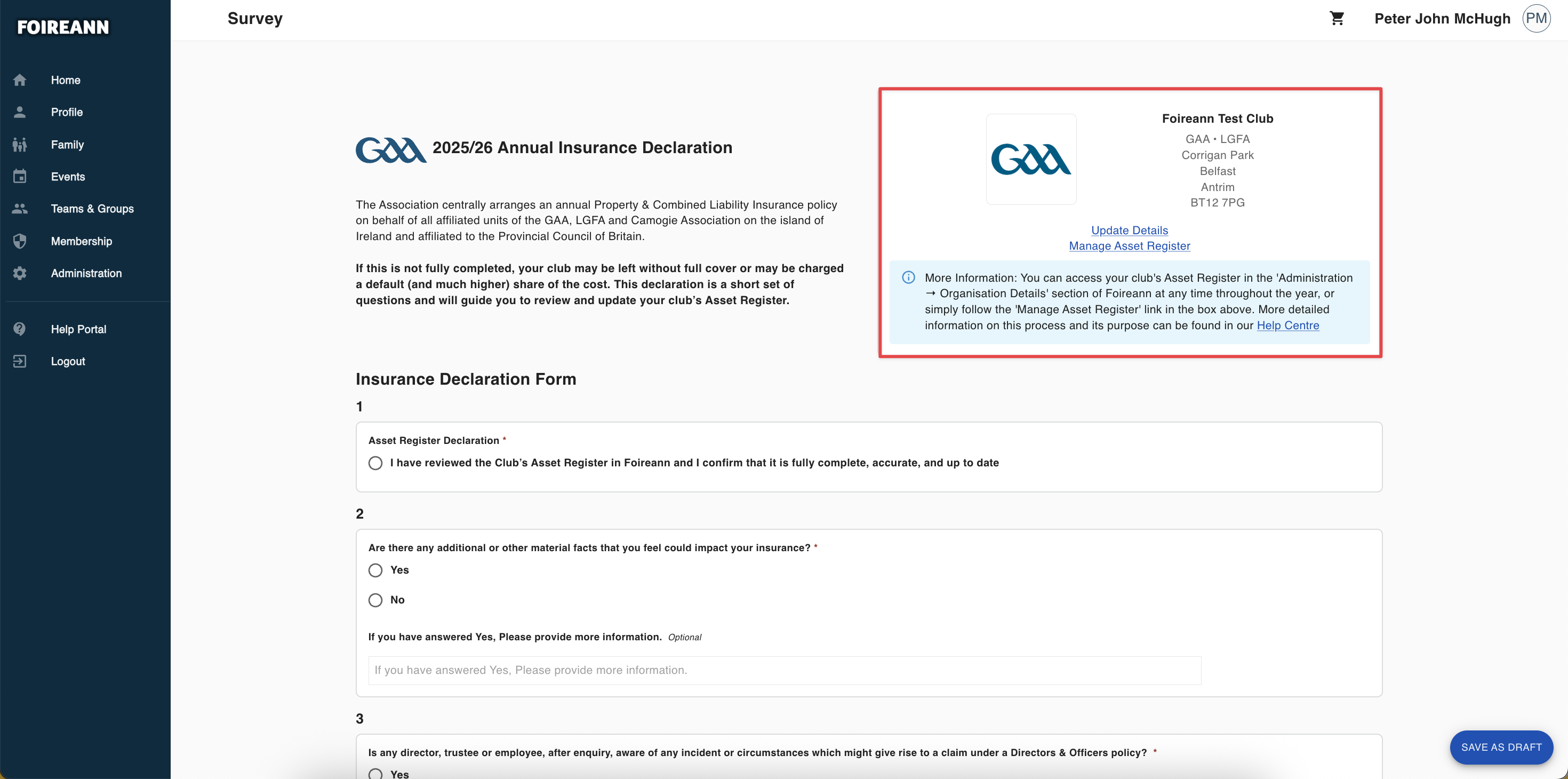 Insurance Renewal Annual Declaration – Foireann Help Centre