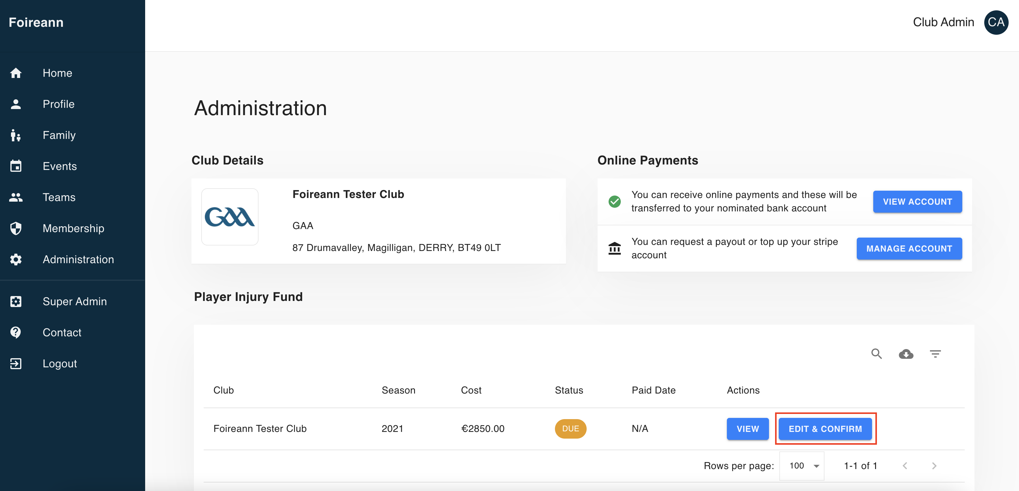 Managing the Player Injury Fund on Foireann – Gaelic Athletic Association